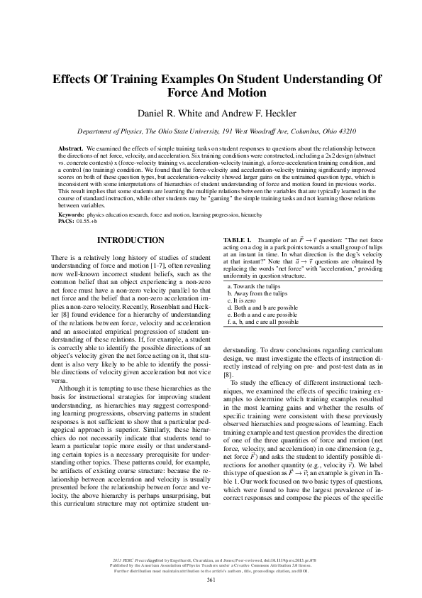 (PDF) Effects of Training Examples on Student Understanding of Force ...