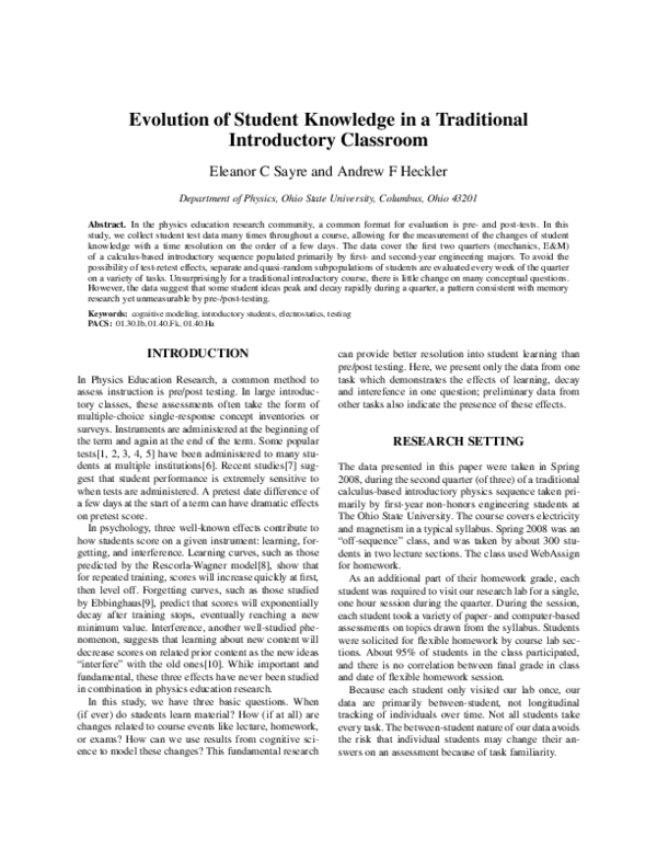 (PDF) Evolution of Student Knowledge in a Traditional Introductory ...