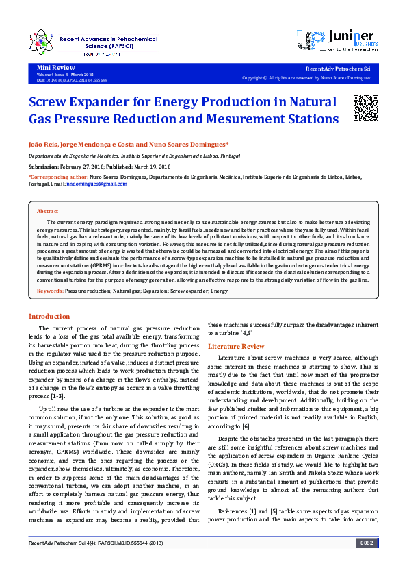 (PDF) Screw Expander for Energy Production in Natural Gas Pressure ...