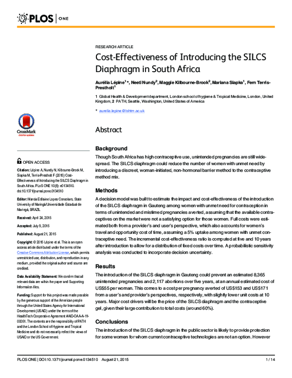 (PDF) Cost-Effectiveness of Introducing the SILCS Diaphragm in South Africa