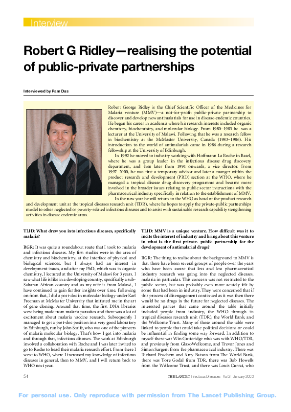 (PDF) Robert G Ridley—realising the potential of public-private ...