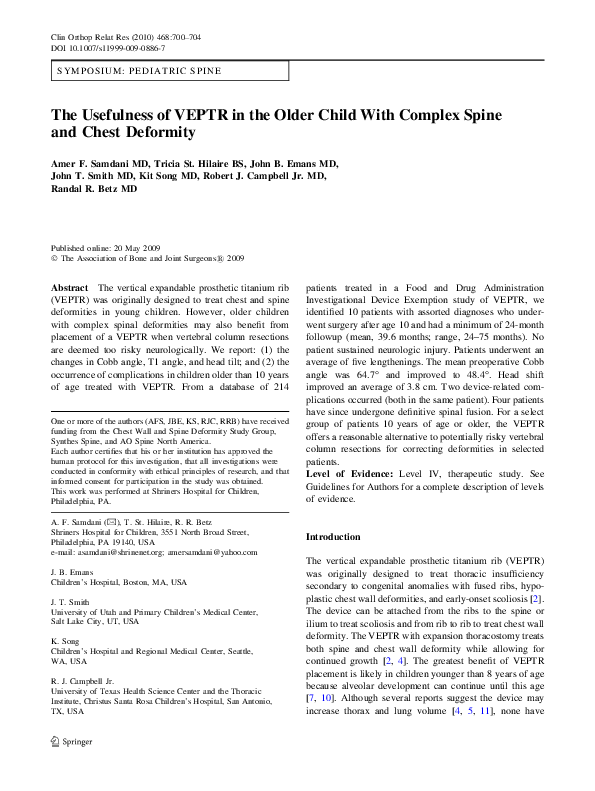 (PDF) The Usefulness of VEPTR in the Older Child With Complex Spine and ...