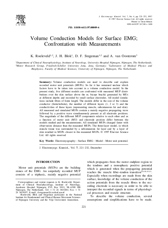 (PDF) Volume conduction models for surface EMG; confrontation with ...