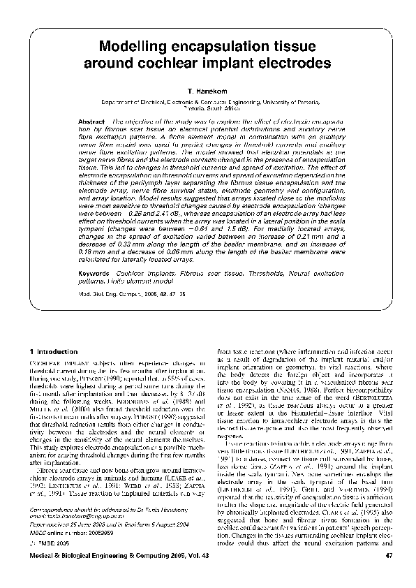 (PDF) Modelling encapsulation tissue around cochlear implant electrodes ...