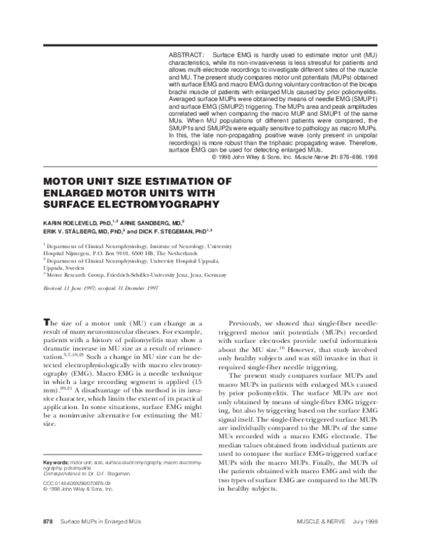 (PDF) Motor unit size estimation of enlarged motor units with surface ...