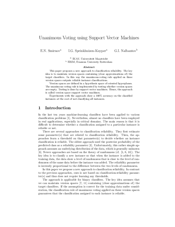 (PDF) Unanimous voting using support vector machines