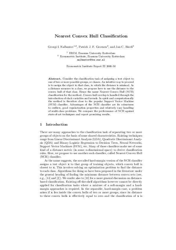 (PDF) Nearest convex hull classification