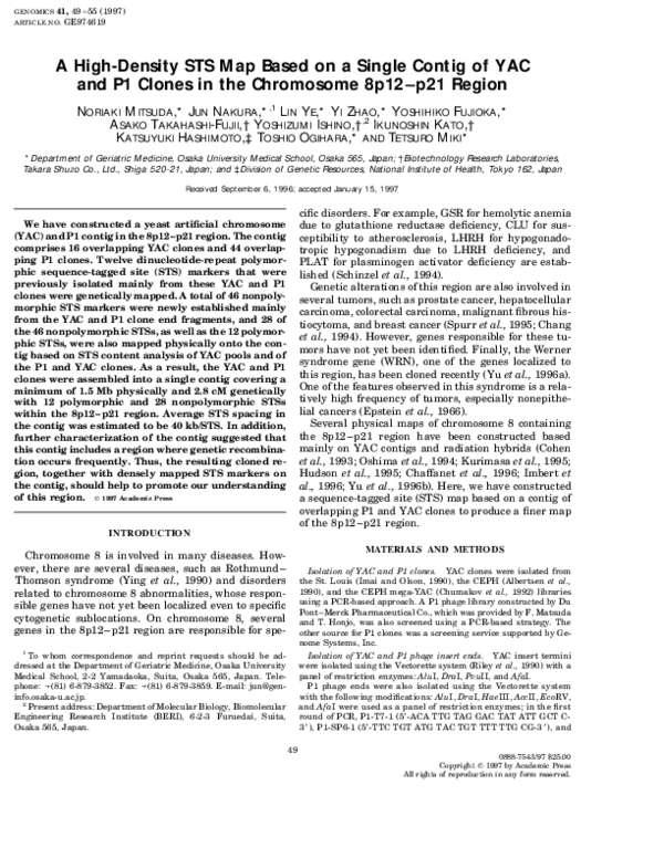 (PDF) A High-Density STS Map Based on a Single Contig of YAC and P1 ...