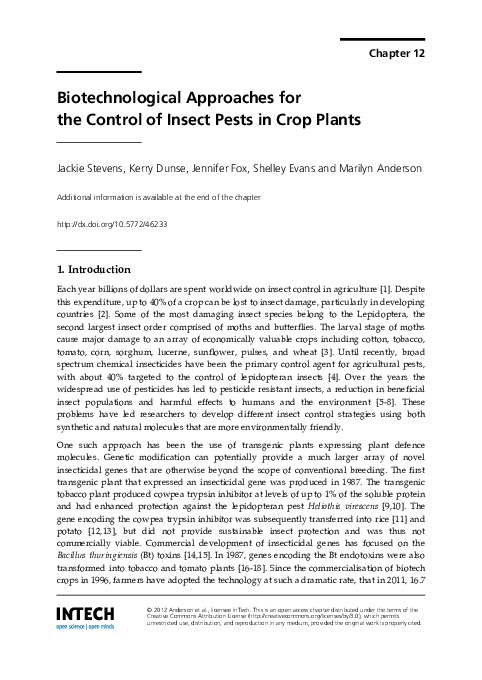(PDF) Biotechnological Approaches for the Control of Insect Pests in ...
