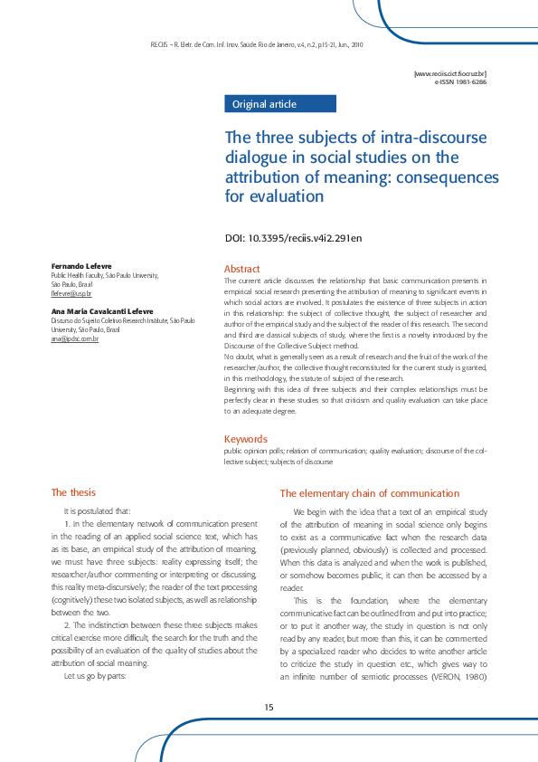 (PDF) The three subjects of intra-discourse dialogue in social studies ...