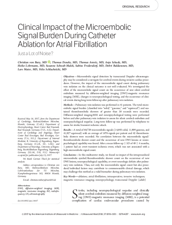 (PDF) Clinical Impact of the Microembolic Signal Burden During Catheter Ablation for Atrial ...