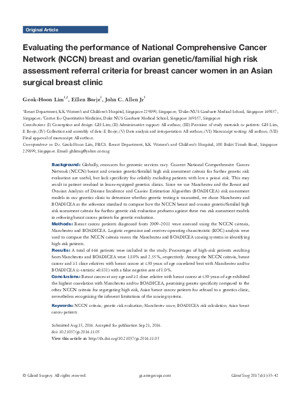 (PDF) Evaluating the performance of National Comprehensive Cancer ...