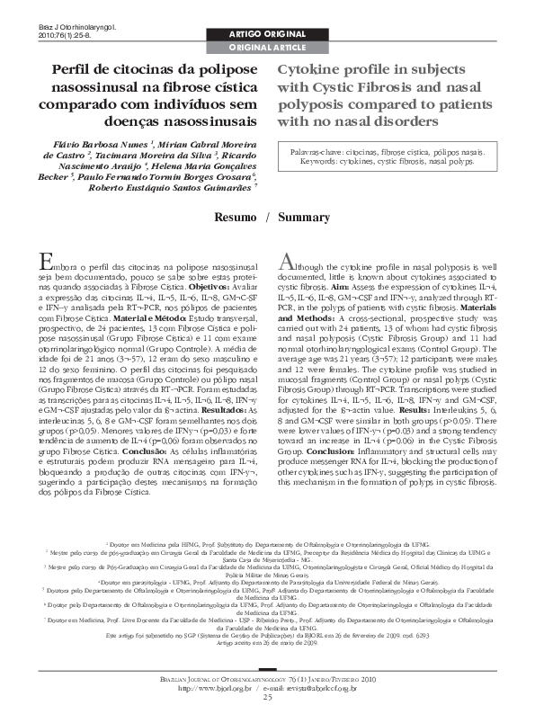 (PDF) Cytokine profile in subjects with Cystic Fibrosis and nasal ...