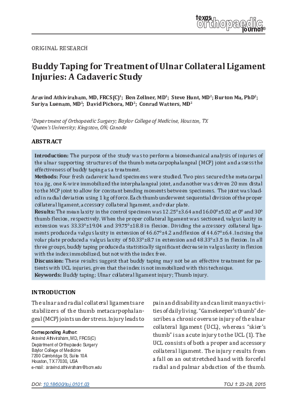 (PDF) Buddy Taping for Treatment of Ulnar Collateral Ligament Injuries ...
