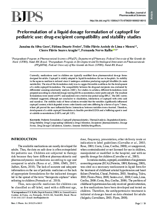 (PDF) Preformulation of a liquid dosage formulation of captopril for ...
