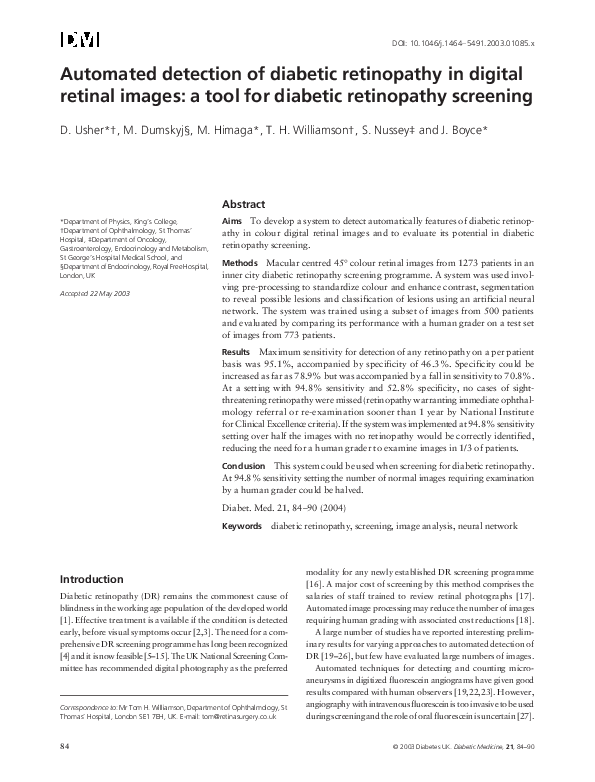 (PDF) Automated detection of diabetic retinopathy in digital retinal ...