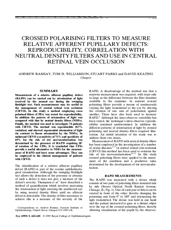 (PDF) Crossed polarising filters to measure relative afferent pupillary ...
