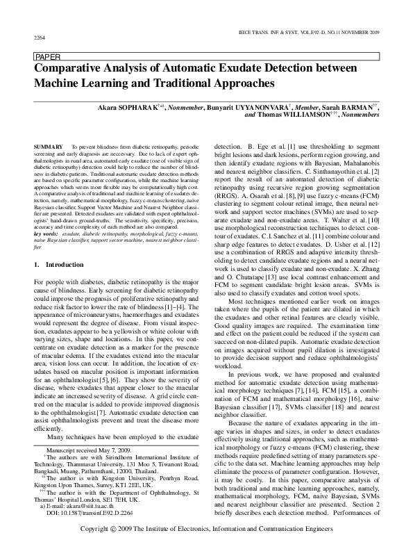 Pdf Comparative Analysis Of Automatic Exudate Detection With Traditional And Machine Learning