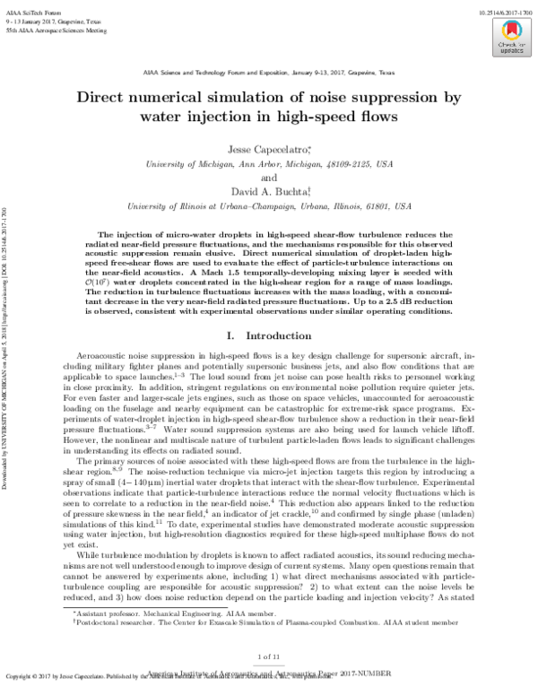 (PDF) Direct numerical simulation of noise suppression by water injection in high-speed flows