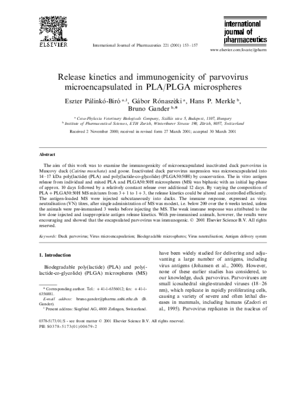 (PDF) Release kinetics and immunogenicity of parvovirus ...