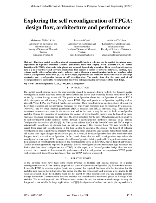 (PDF) Exploring the self reconfiguration of FPGA: design flow, architecture and performance