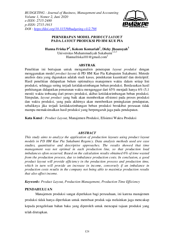 Penerapan Model Product Layout Pada Layout Produksi PD HM Kue Pia