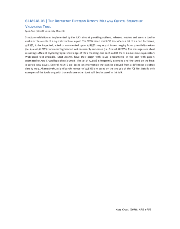 (PDF) The difference electron-density map as a crystal structure validation tool | ton spek ...