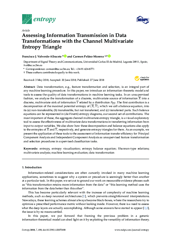 (PDF) Assessing Information Transmission in Data Transformations with the Channel Multivariate ...