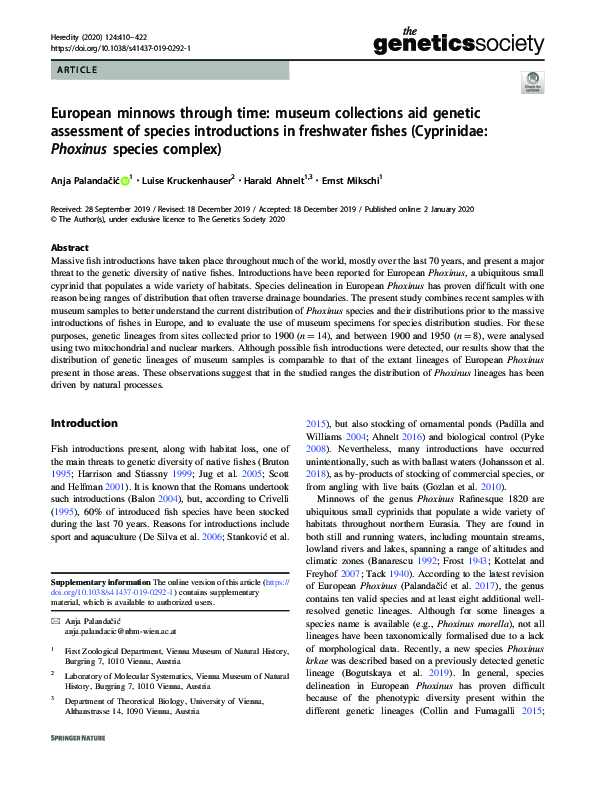 (PDF) European minnows through time: museum collections aid genetic ...