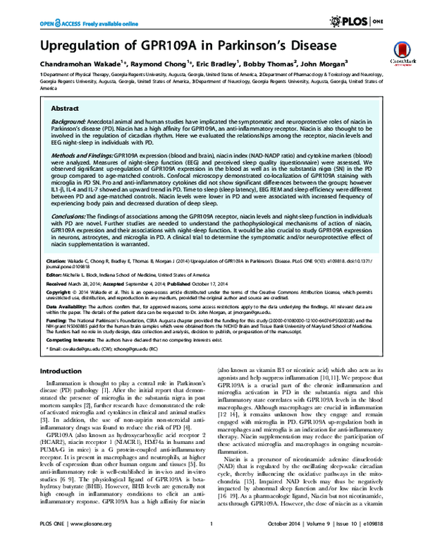 (PDF) Upregulation of GPR109A in Parkinson’s Disease