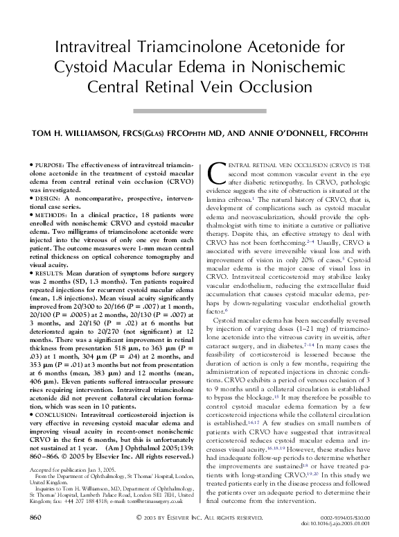 (PDF) Intravitreal Triamcinolone Acetonide for Cystoid Macular Edema in ...