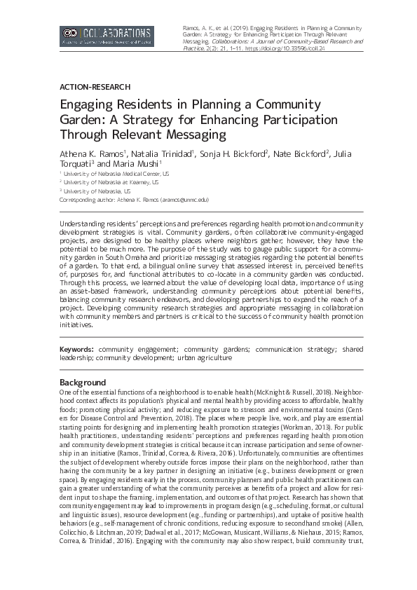 (PDF) Engaging Residents in Planning a Community Garden: A Strategy for ...