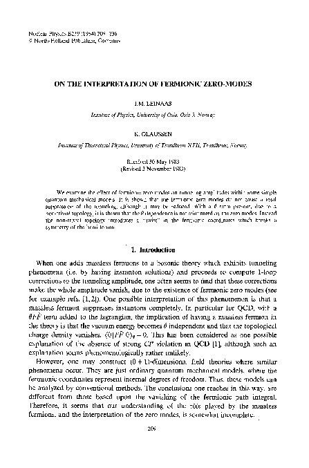 (PDF) On the interpretation of fermionic zero-modes