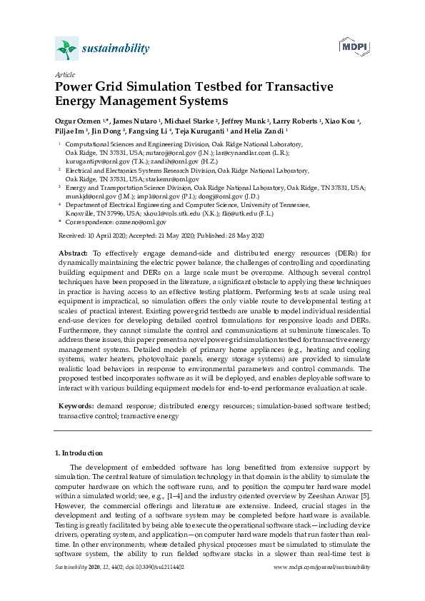 (PDF) Power Grid Simulation Testbed for Transactive Energy Management ...