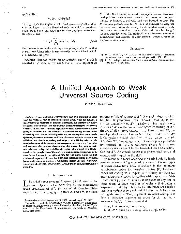 Pdf A Unified Approach To Weak Universal Source Coding