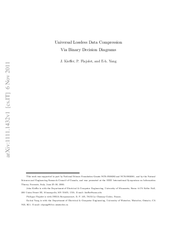 (PDF) Universal lossless data compression via binary decision diagrams