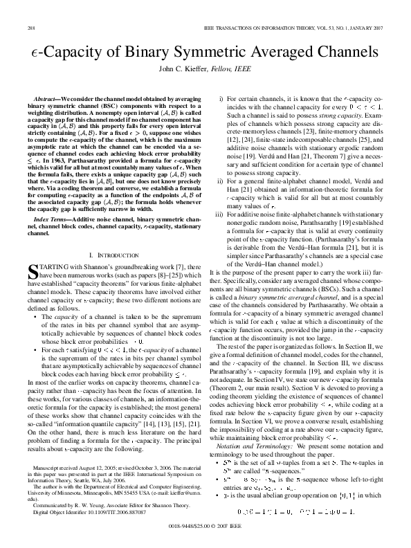(PDF) epsilon-Capacity of Binary Symmetric Averaged Channels
