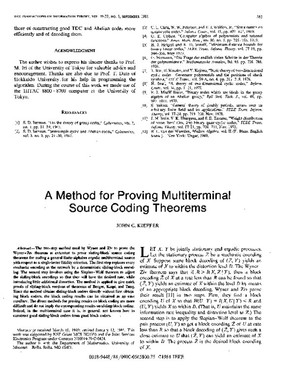 Pdf A Method For Proving Multiterminal Source Coding Theorems