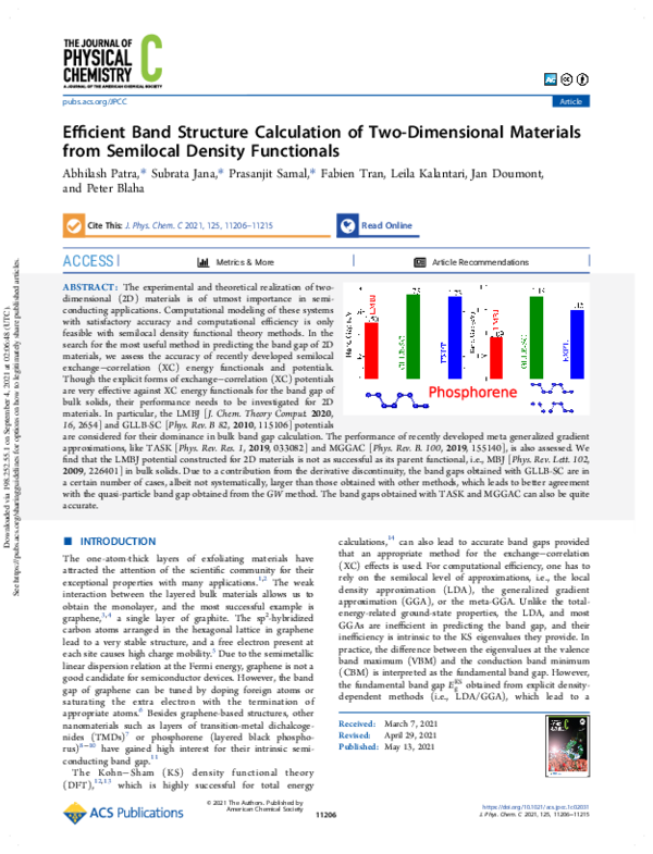 (PDF) Efficient Band Structure Calculation of Two-Dimensional Materials from Semilocal Density ...