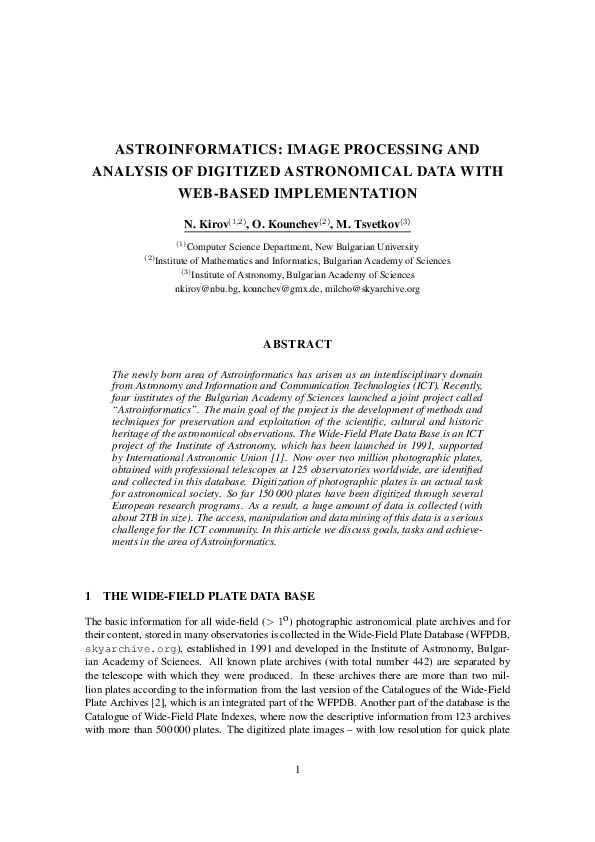 Pdf Astroinformatics Image Processing And Analysis Of Digitized