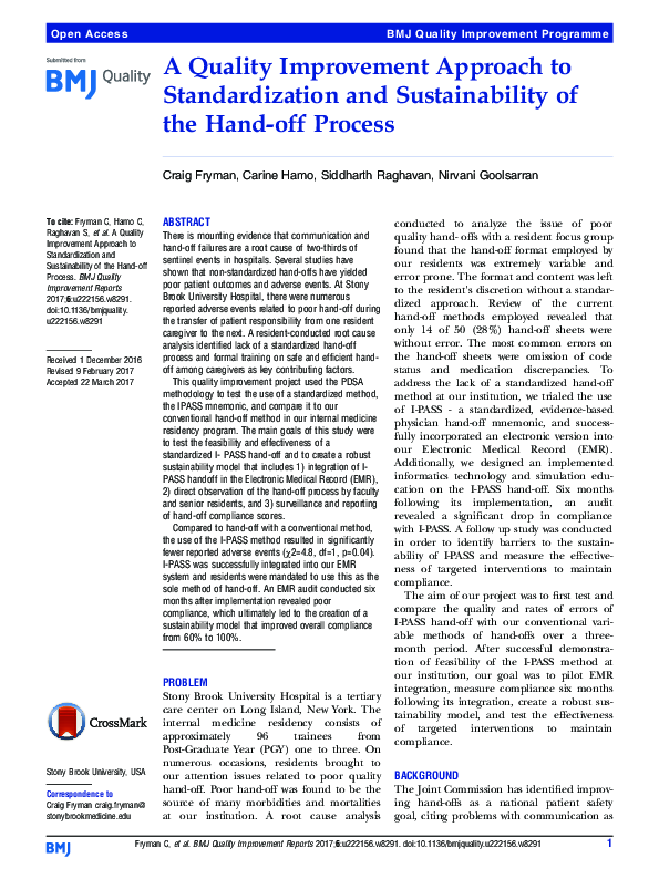 (PDF) A Quality Improvement Approach to Standardization and ...