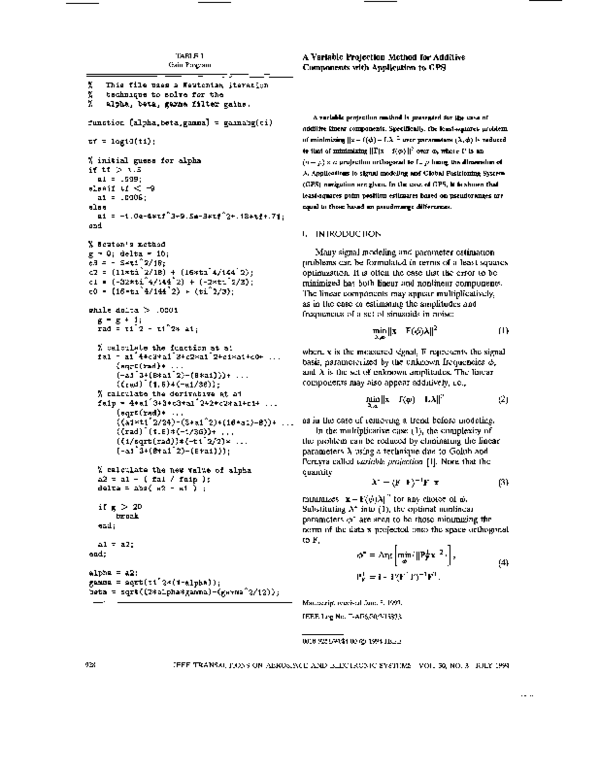 (PDF) A variable projection method for additive components with application to GPS
