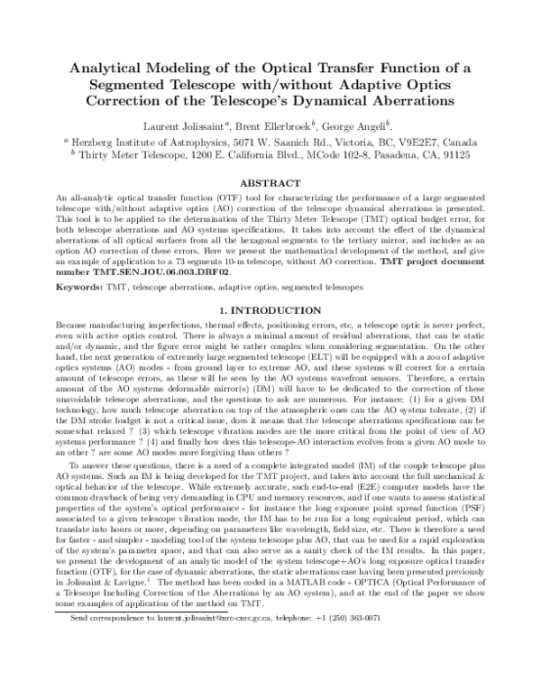 (PDF) Analytical modeling of the optical transfer function of a ...
