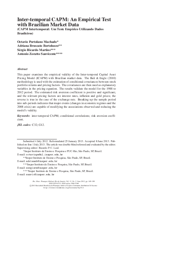 (PDF) CAPM Intertemporal: um teste empírico utilizando dados brasileiros