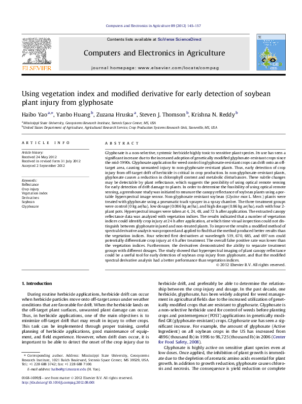 (PDF) Using vegetation index and modified derivative for early detection of soybean plant injury ...