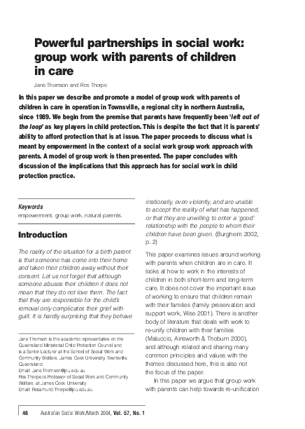 (PDF) Powerful partnerships in social work: group work with parents ...
