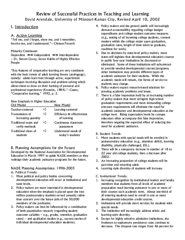 (PDF) Review of Successful Practices in Teaching and Learning