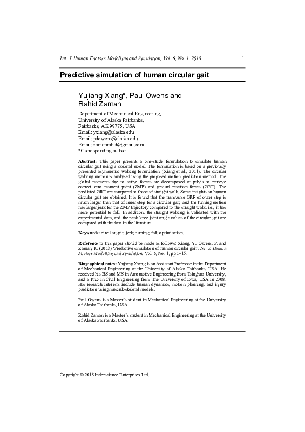 (PDF) Predictive simulation of human circular gait