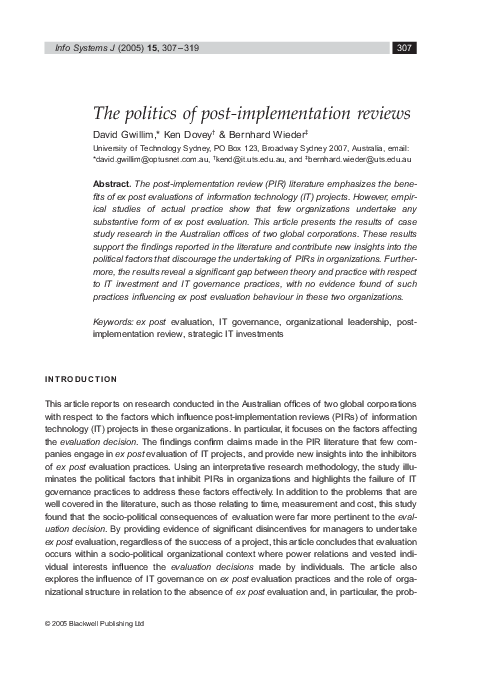 (PDF) The politics of post-implementation reviews