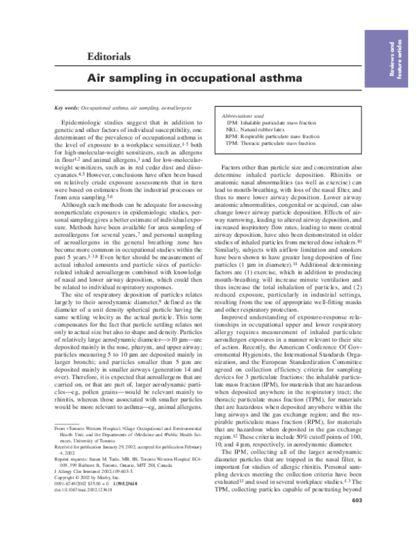 (PDF) Air sampling in occupational asthma
